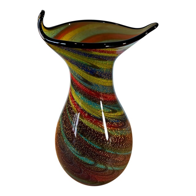 18 Inch Tall Multicolor Art Glass Vase | Chairish