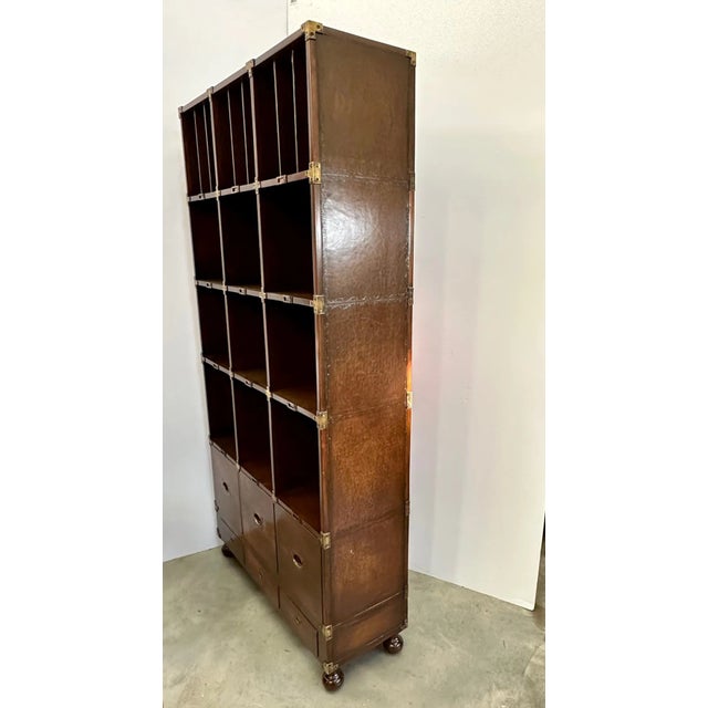 Campaign Style Leather Wrapped Bookcase | Chairish
