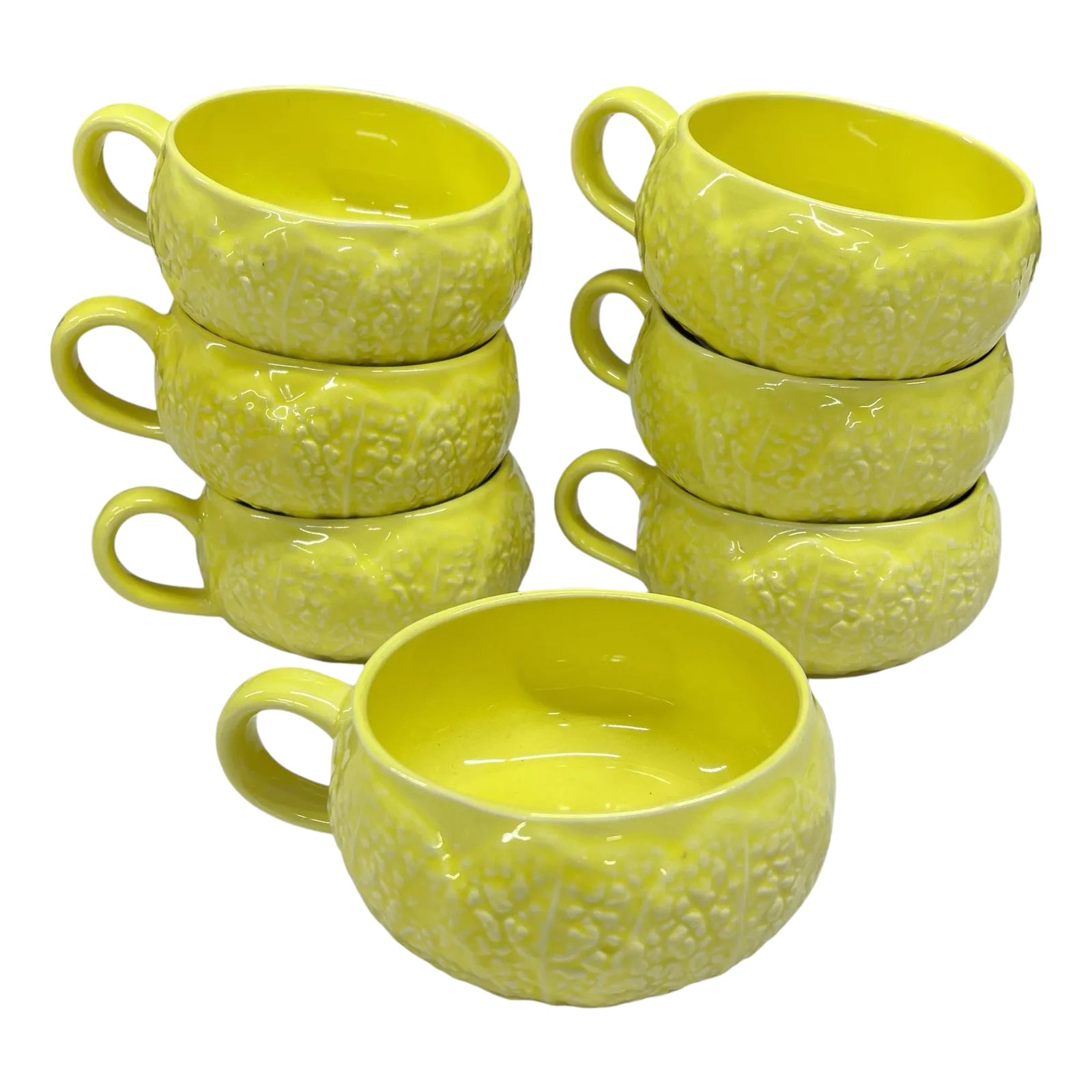 Mid Century Secla Majolica Yellow Cabbage Ware Soup Cups Mugs - Set of ...