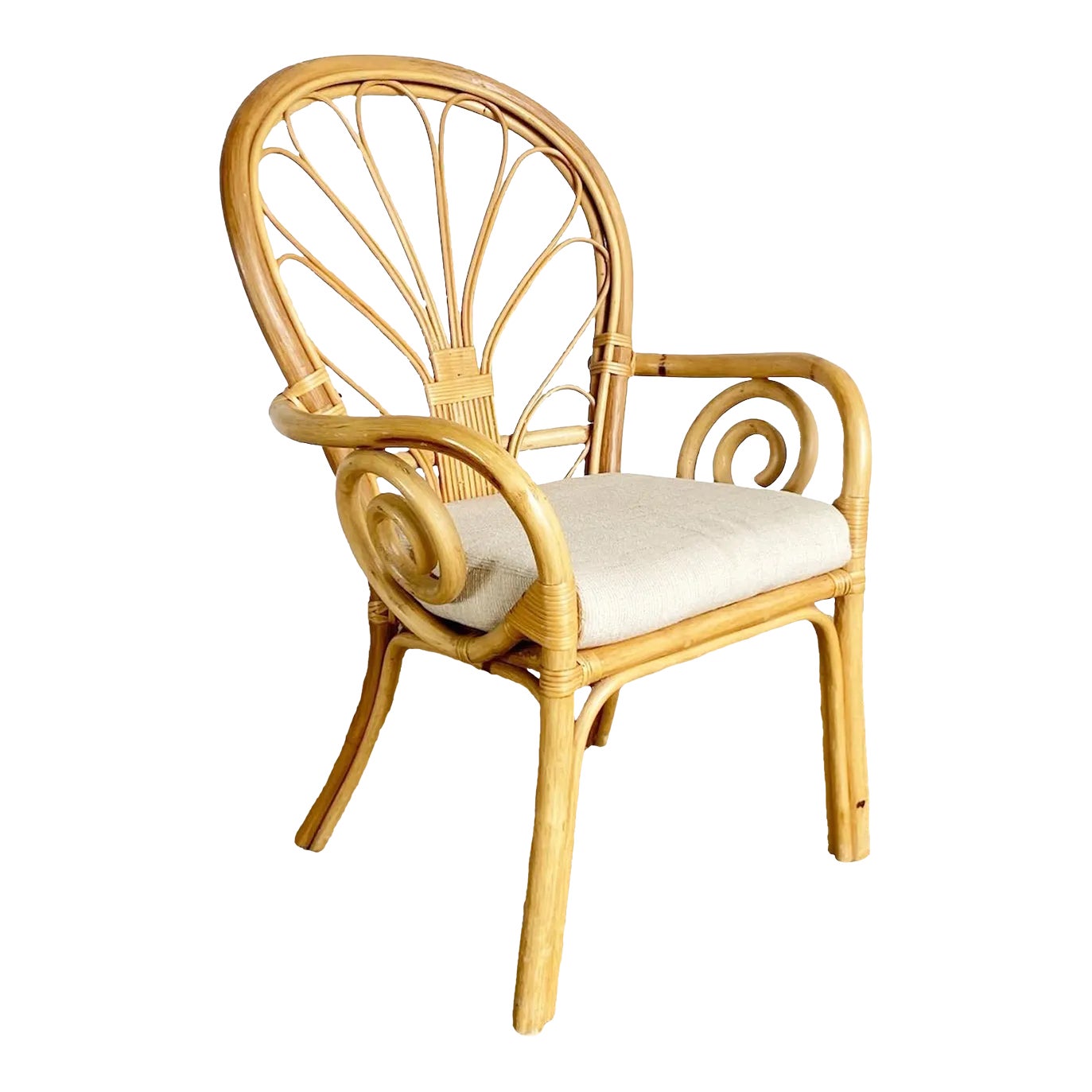 Boho Chic Bamboo Rattan Swirl Arm Chair | Chairish