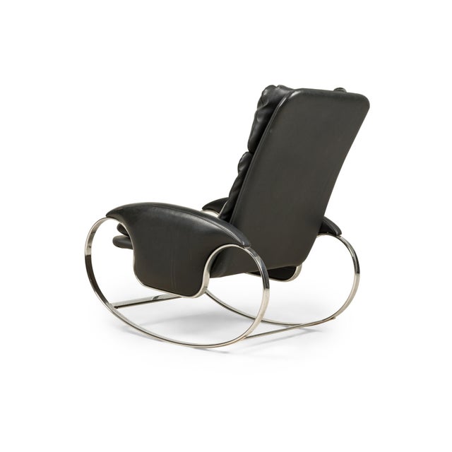 Guido Faleschini Italian Mid-Century Chrome and Black Leather Rocking ...