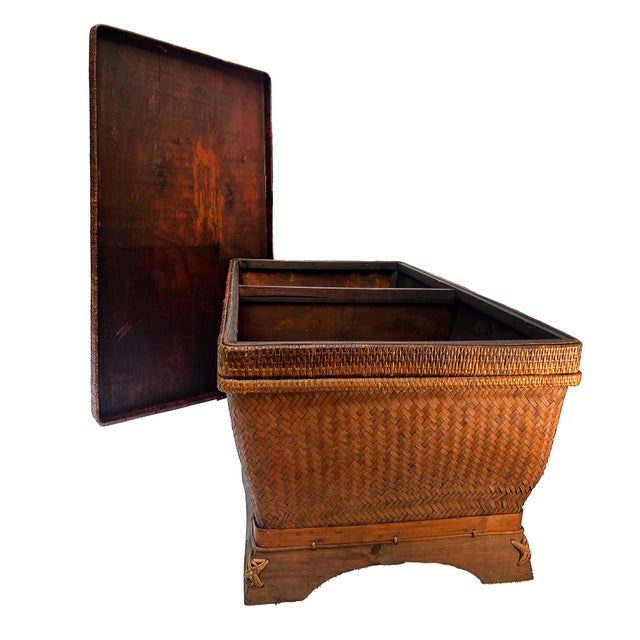 1920s Antique Chinese Woven Rattan Chest Trunk | Chairish