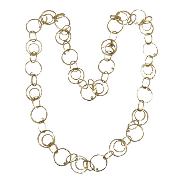 Yellow Gold Circles and Floating Diamond Chain Necklace | Chairish