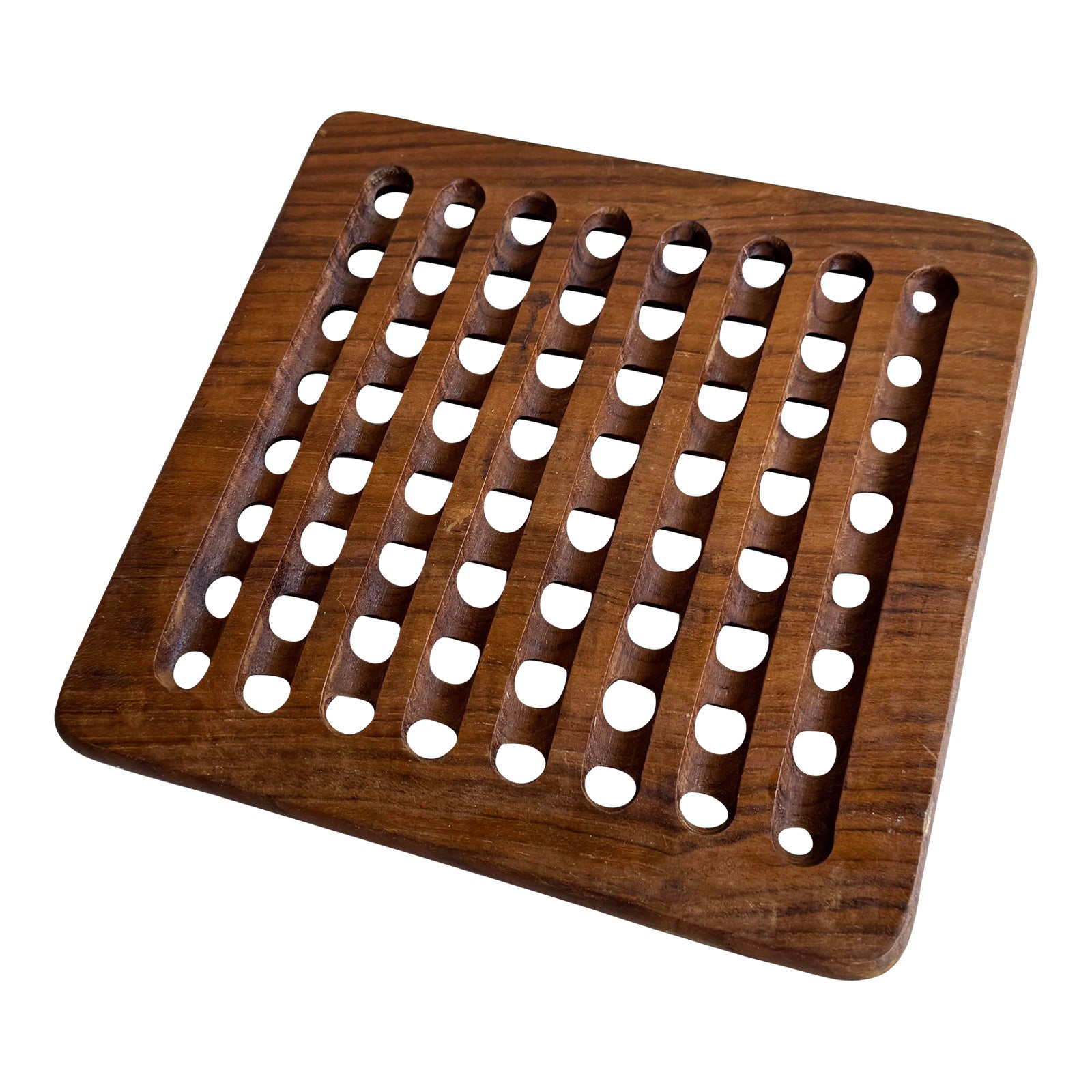 Mid Century Modern Minimalist Lattice Danish Teak Trivet | Chairish