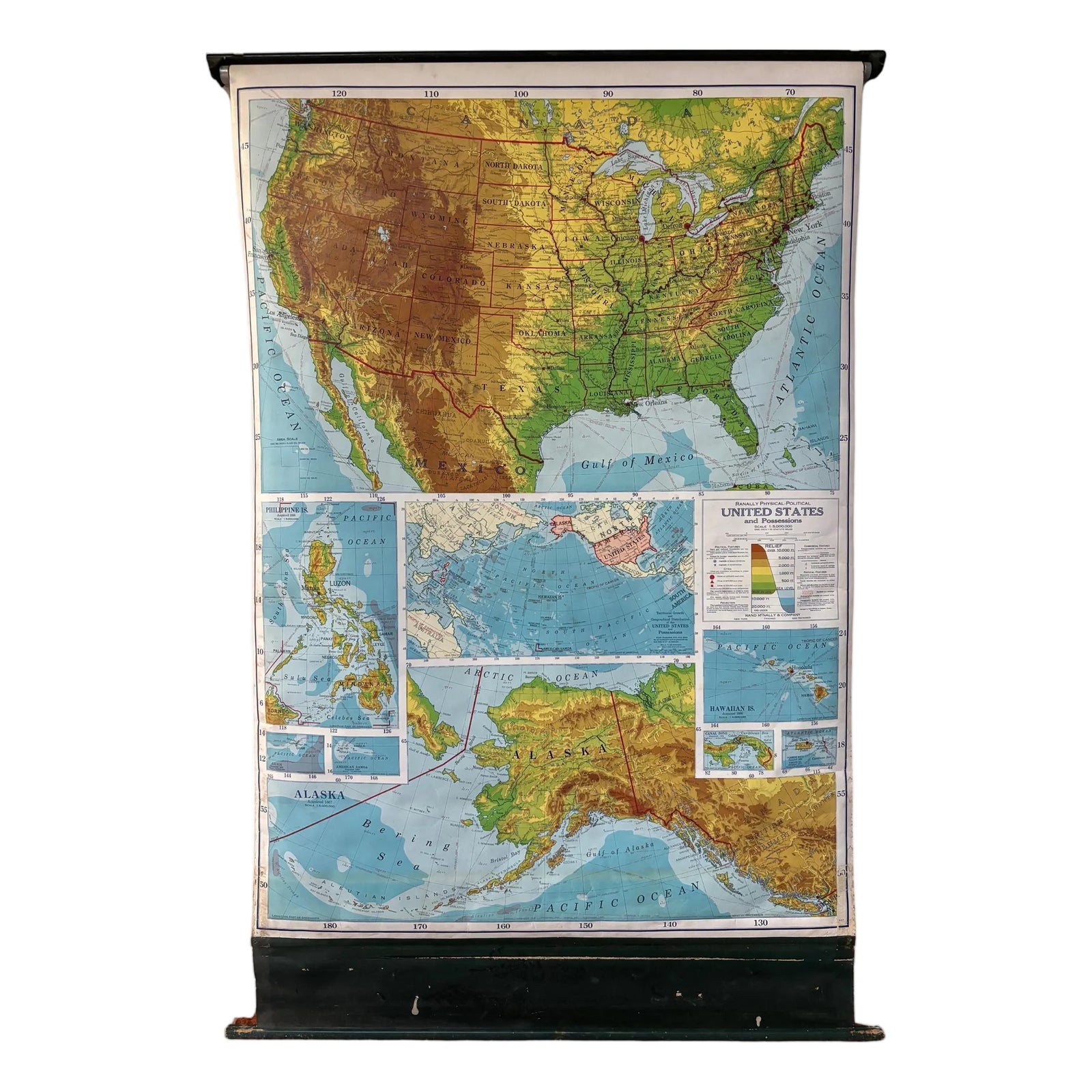 United States 1950’s Roll Up Map | Chairish