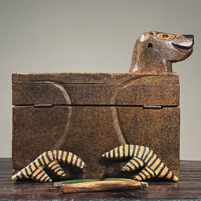 Vintage Hand Carved Polychrome Folk Art Deer Box | Chairish