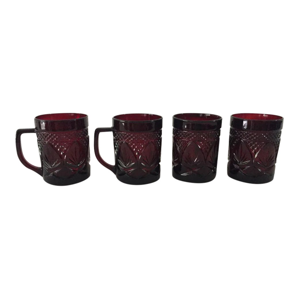 Vintage Luminarc Ruby Red Mugs - Set of 4 | Chairish