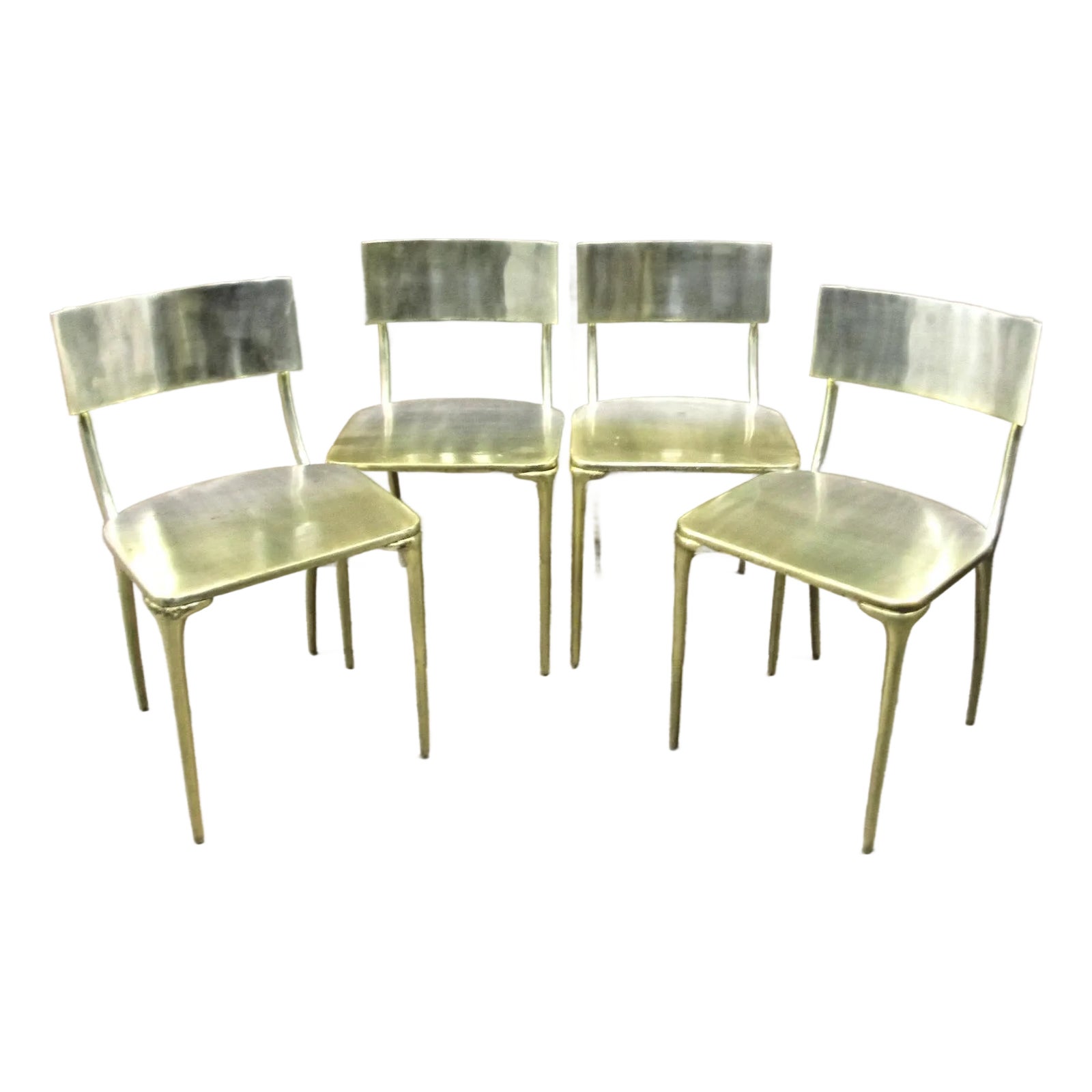 Set of 4 Cb2 Oro Polished Silver Cast Aluminum Side Dining Chairs ...