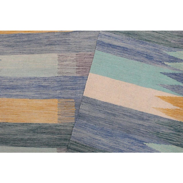 1990s Vintage Kilim Marisol Blue Beige Wool Rug - 8'10" X 12'4" | Chairish