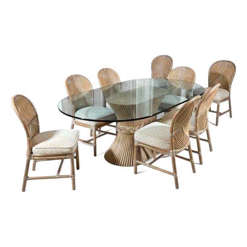 McGuire Dining Table and 8 Dining Chairs | Chairish