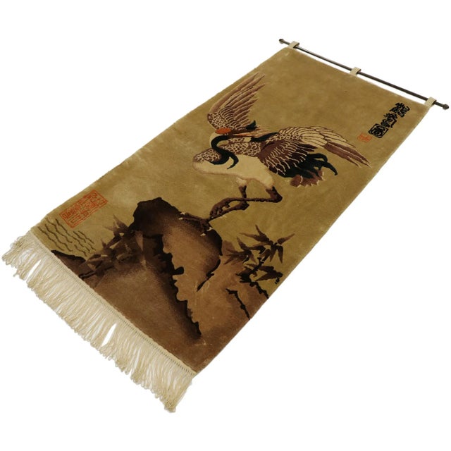 Antique Chinese Pictorial Rug Tapestry With Traditional Crane Design ...