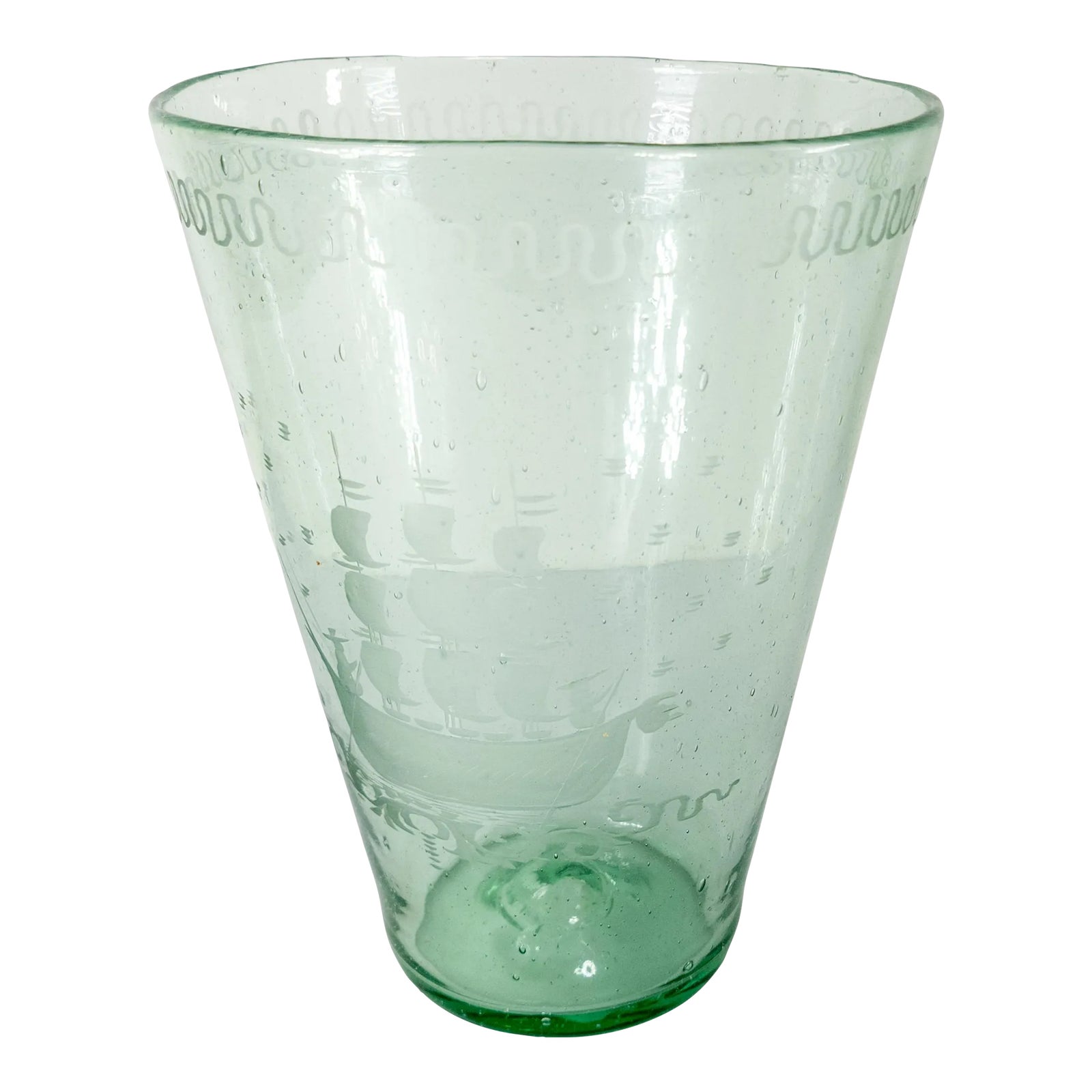18th Century Georgian Blown and Etched Glass Beaker Cup With Tall Ship ...