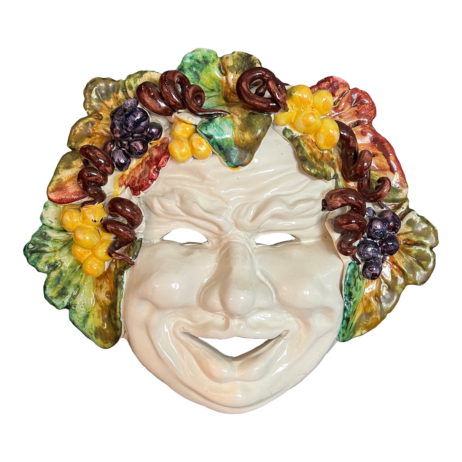 Italian Mid Century Majolica Hanging Mask of Bacchus Large Hand Painted ...