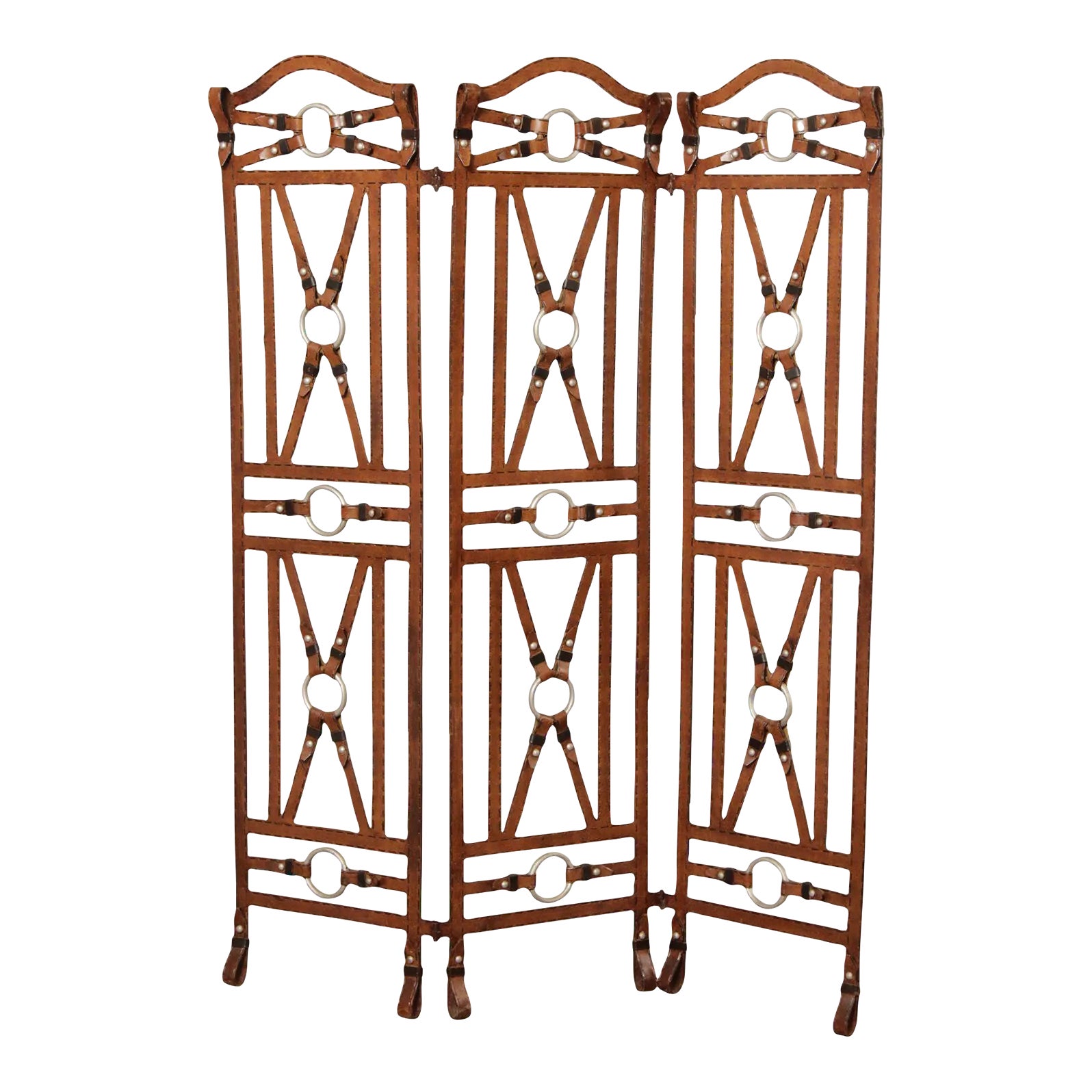 Steampunk Style Steel and Leather Room Divider | Chairish