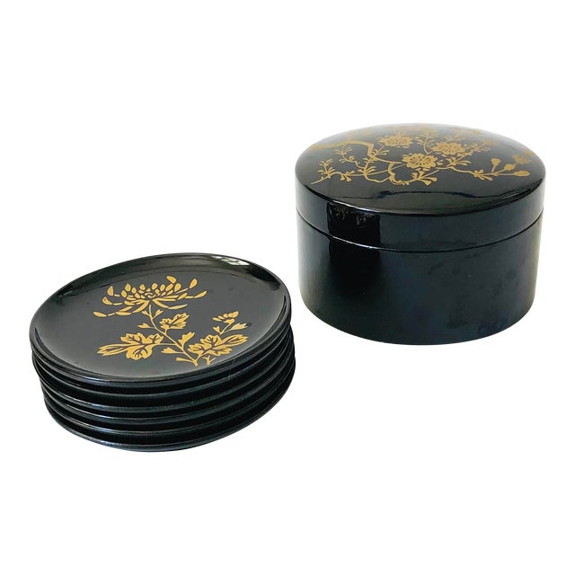 Lacquerware Flower Coaster Set | Chairish