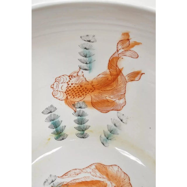 Vintage Chinese Ceramic Jardiniere Cachepot With Fish & Lilies | Chairish