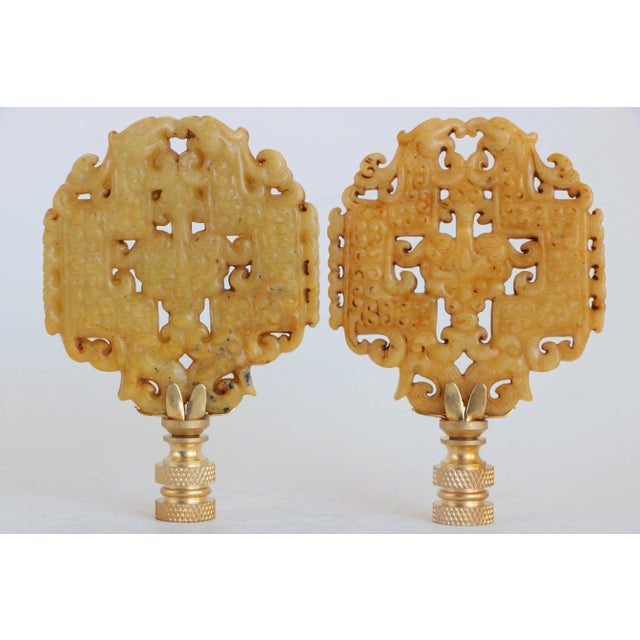 Chinese Archaic Style Carved Stone Lamp Finials - a Pair | Chairish