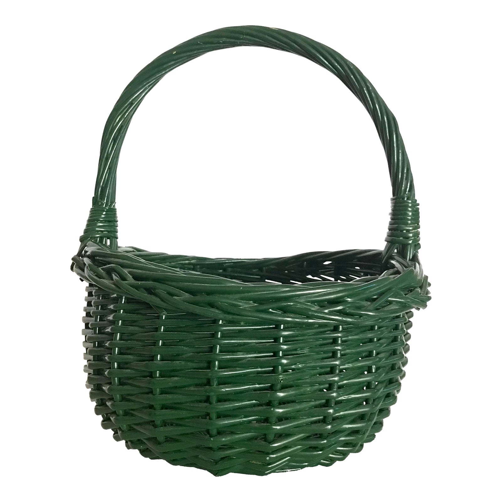 Vintage Green Wicker Basket | Chairish