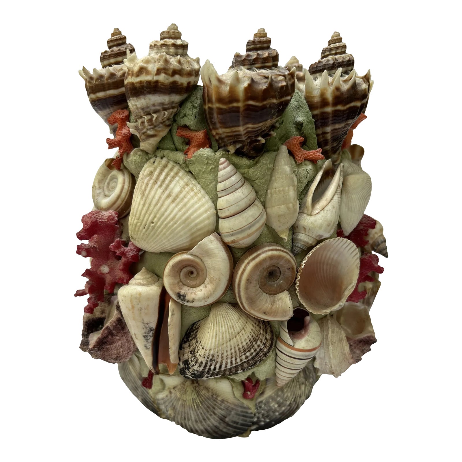 Vintage Seashell Encrusted Glass Vase | Chairish