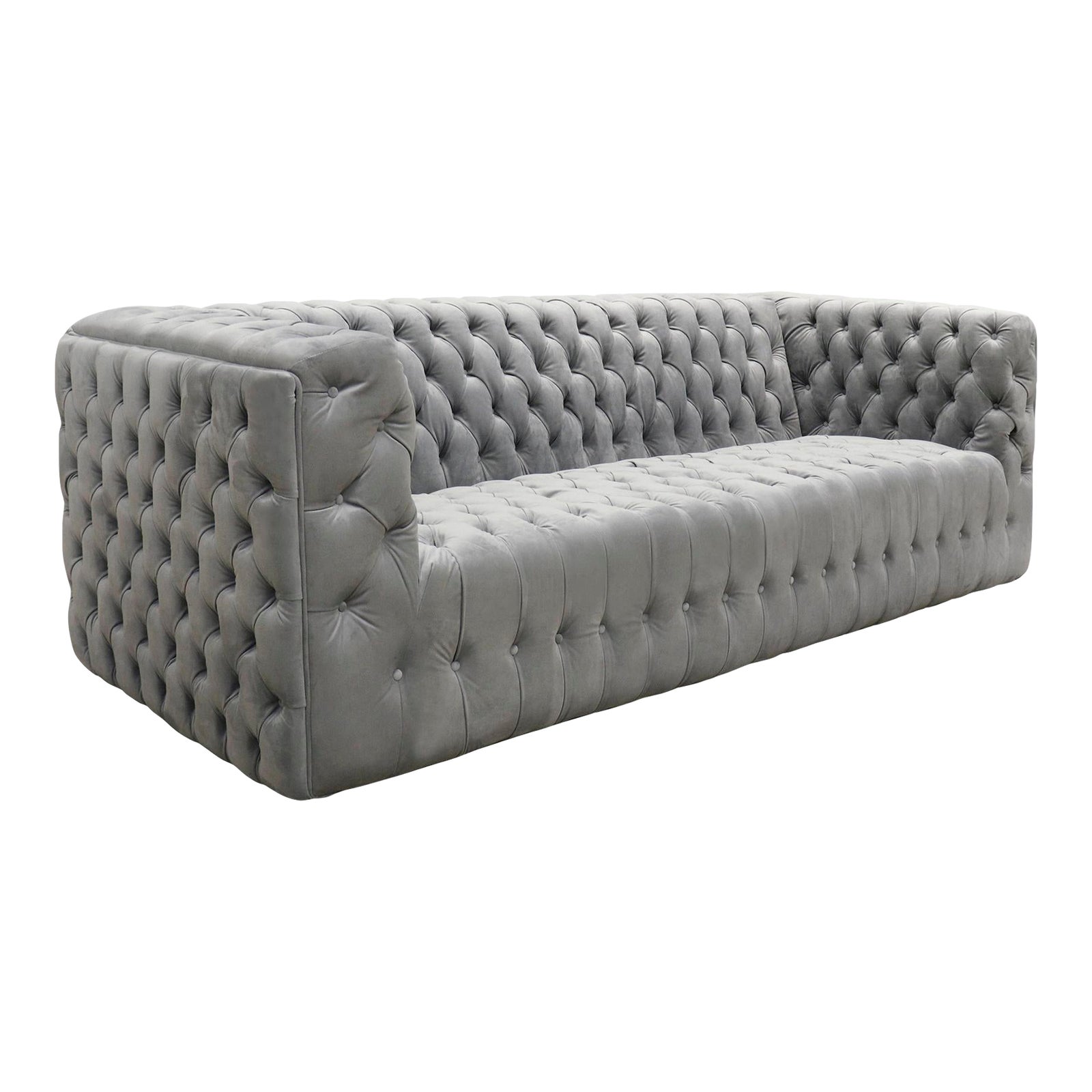 Pasargad Home Vicenza Collection Velvet Tufted Sofa, Silver | Chairish