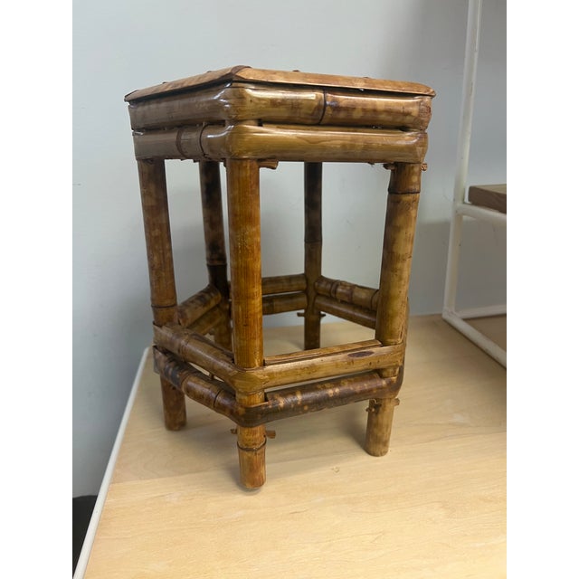 Circa 1970s Vintage Scorched Bamboo Plant Stand | Chairish
