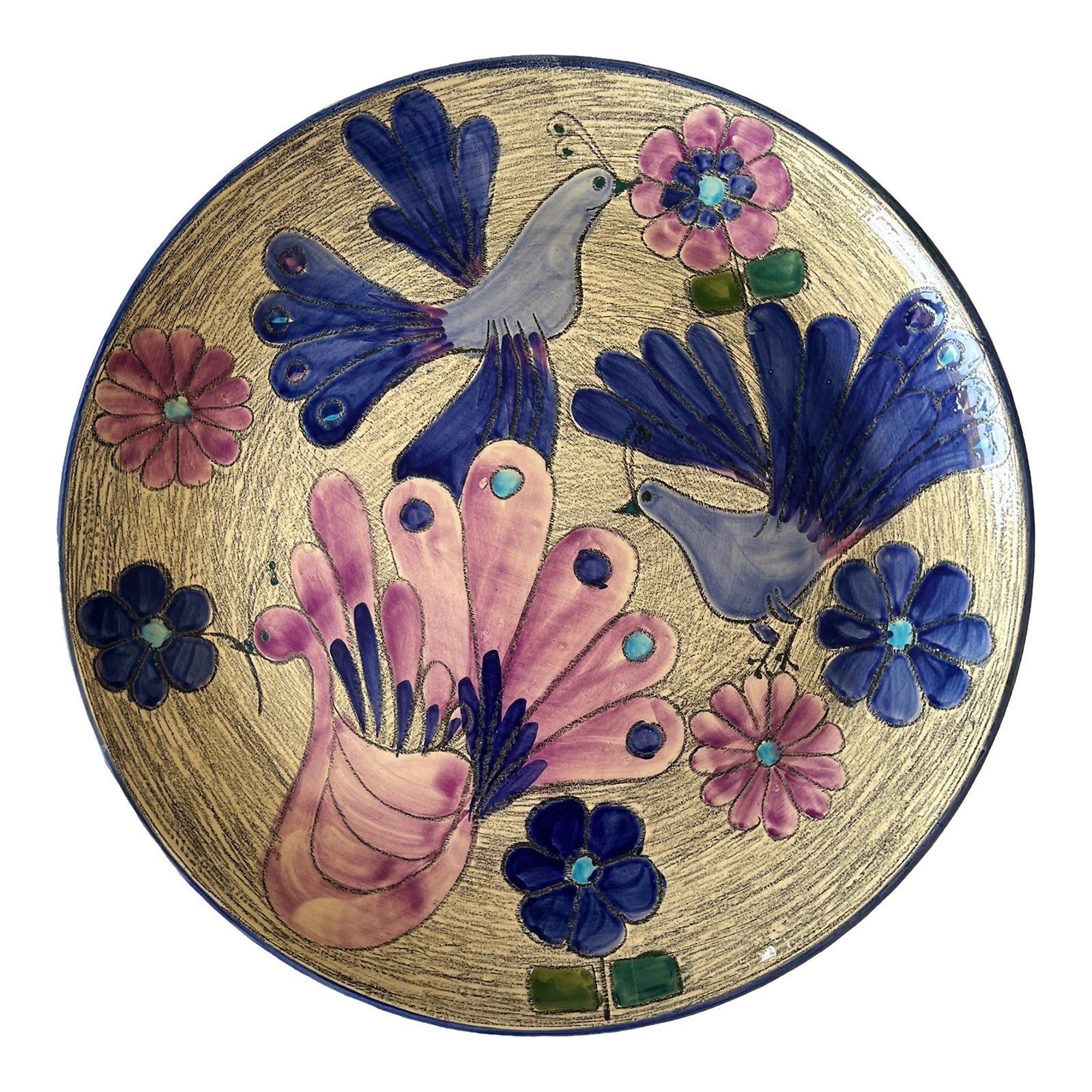 Vintage 1960s Eduardo Vega Cuenca, Ecuador Large “Peacock” Pottery ...