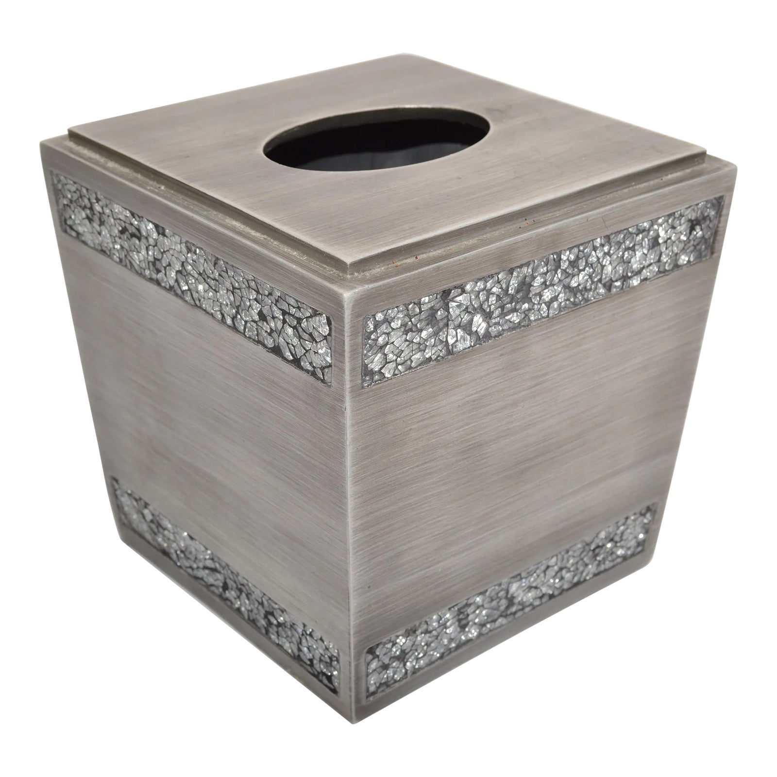 2000s Modern New York Crushed Mirrored Brushed Silver Resin Tissue Box ...
