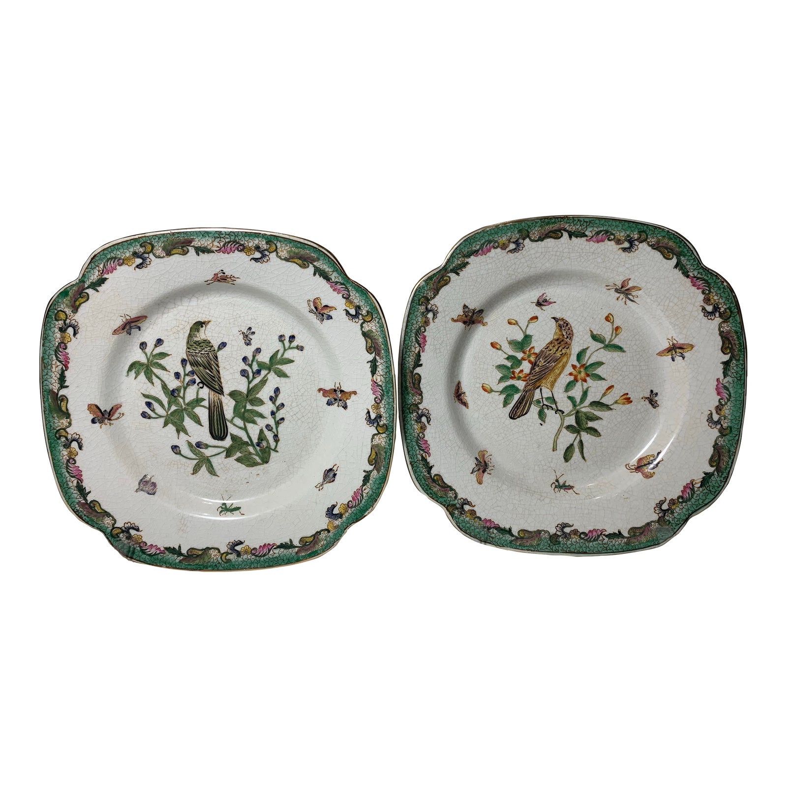 1950s Pair of Chinese Export Hua Ping Tang Zhi Decorative Birds ...