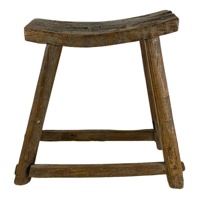 Mid 19th Century Antique Stool From Heavy Elm Wood, Hand Hewn and Solid ...