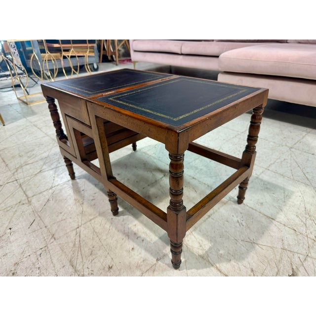 Vintage Wood and Tooled Leather Library Ladder/Accent Table | Chairish