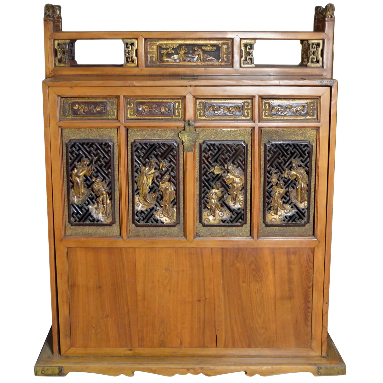 19th Century Chinese Dowry Chest With Fretwork and Carved Gilt ...