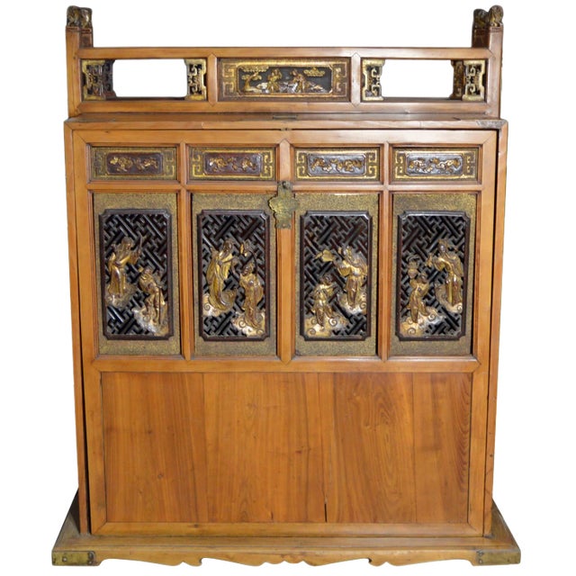 19th Century Chinese Dowry Chest With Fretwork and Carved Gilt ...