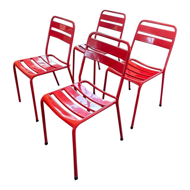 Contemporary Steel Stacking Side Chair Set of 4 | Chairish