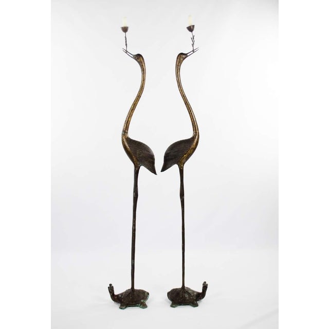 Chinese Bronze Crane Form Temple Candle Stands - a Pair | Chairish