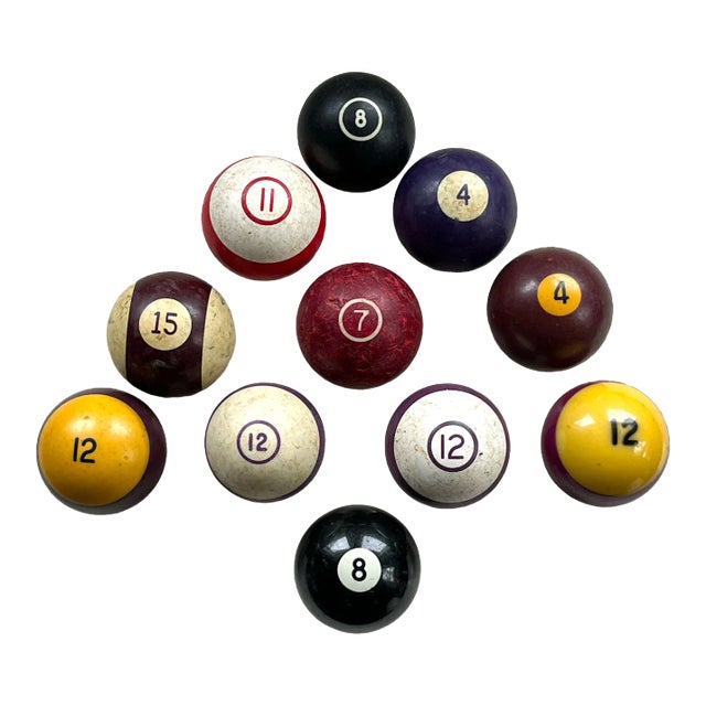 Antique Billiard Pool Balls- Set of 11 | Chairish