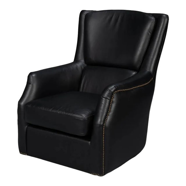 Black Leather Swivel Chair | Chairish