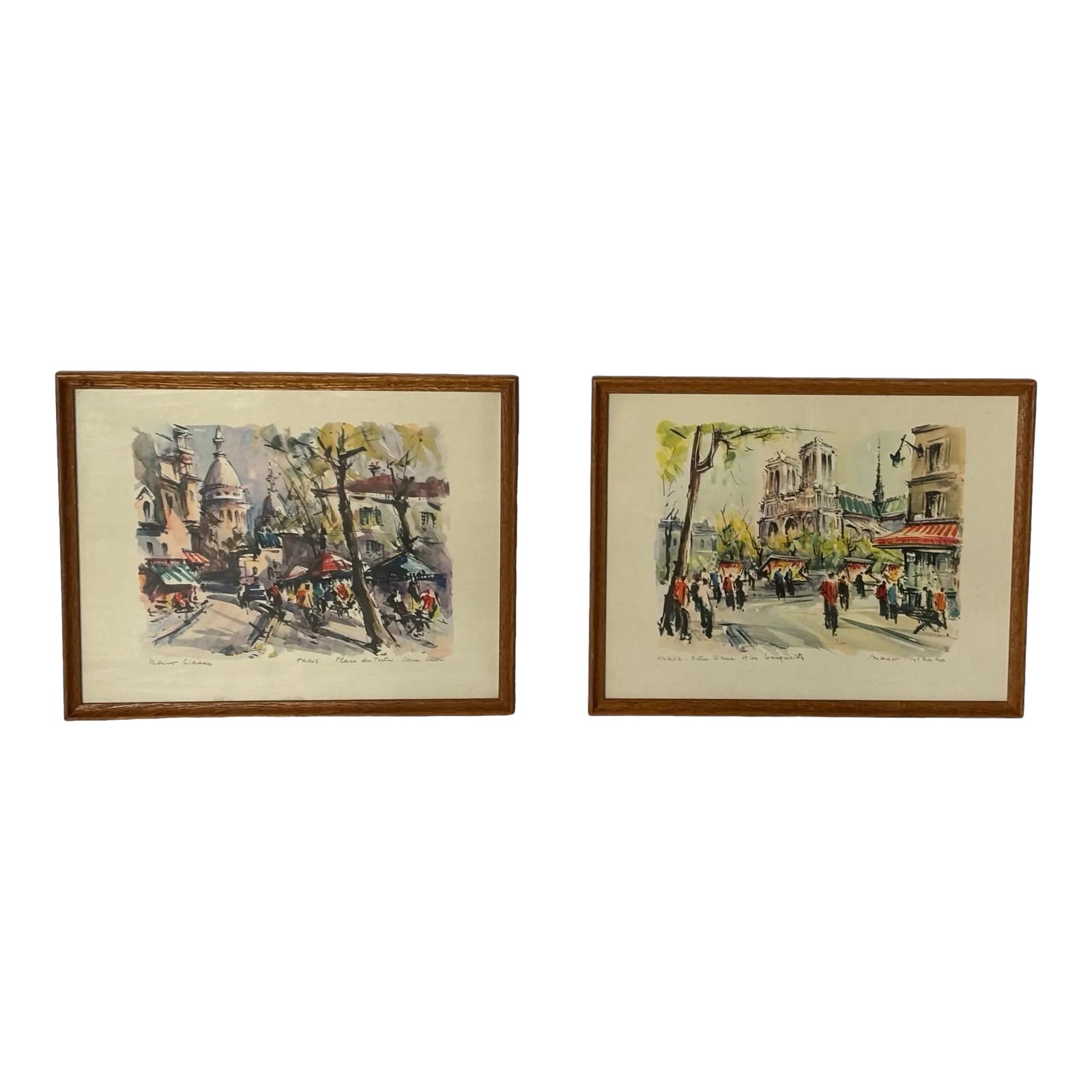 Marius Girard Parisian Cityscape Watercolor Paintings, Set of 2 | Chairish