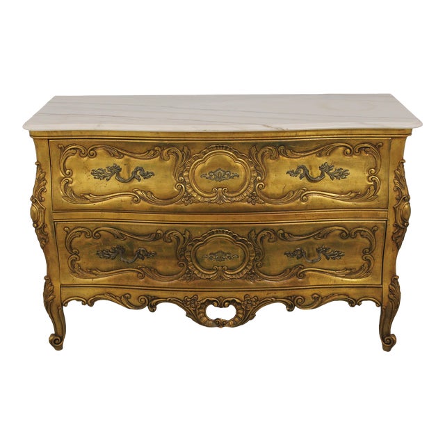 Weiman Vintage Gold Leaf Marble Top French Commode | Chairish