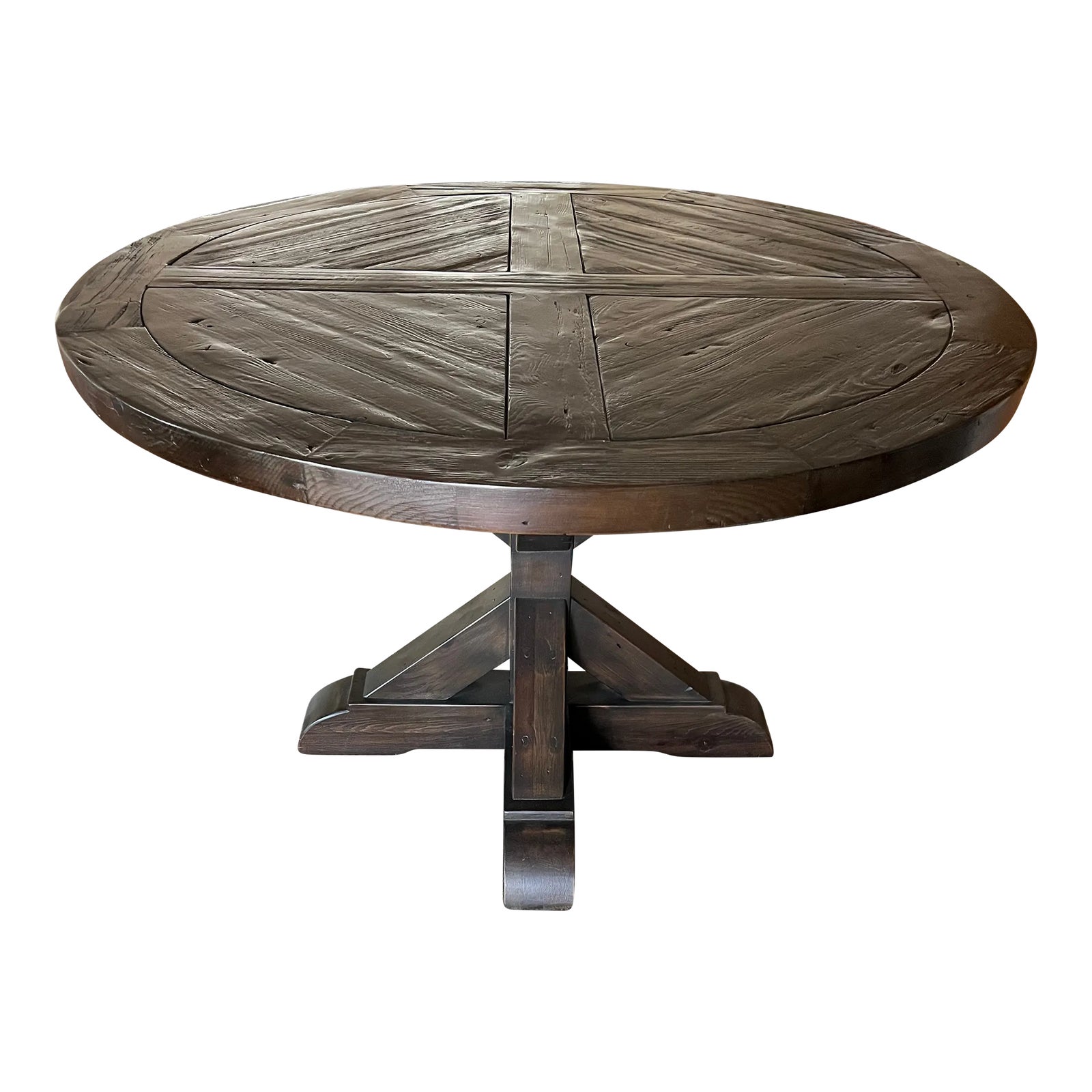 Rh Salvaged Rood X-Base Round Table | Chairish