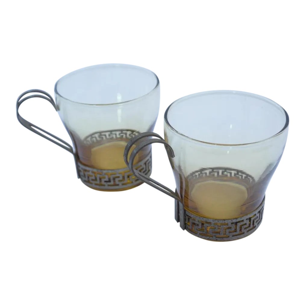 Art Deco Greek Key Coffee Cups - A Pair | Chairish