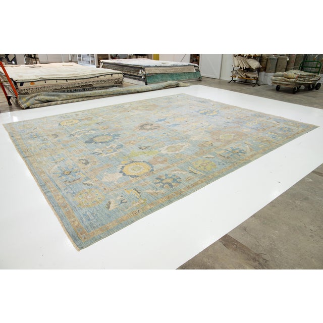 Apadana's Modern Sultanabad Wool Rug Handmade in Light Blue With Floral ...