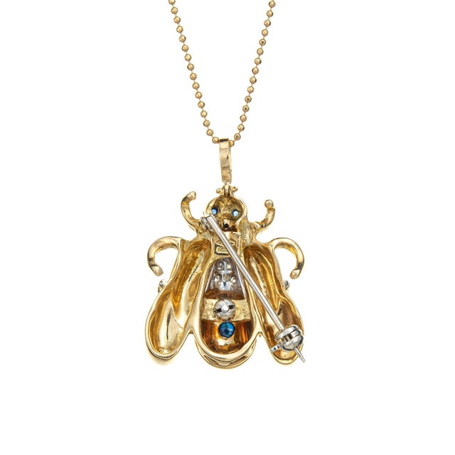 Bumble Bee Necklace Diamond Sapphire 18k Yellow Gold Chain Estate ...