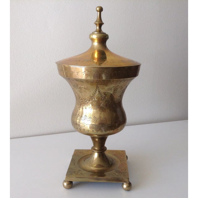 Vintage Large Etched Brass Lidded Urn | Chairish