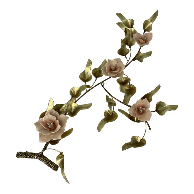 1970's Winifred Cole of California Pink Flowers and Gold Leaves Wall ...