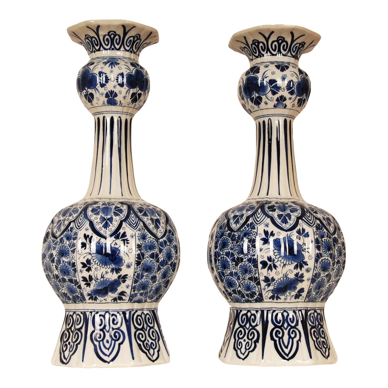 Antique Royal Delft Vases Chinoiserie Blue White Knobble Vases ...