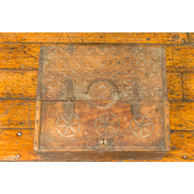 Indian Antique Wooden Dowry Box with Geometric Motifs and Weathered ...