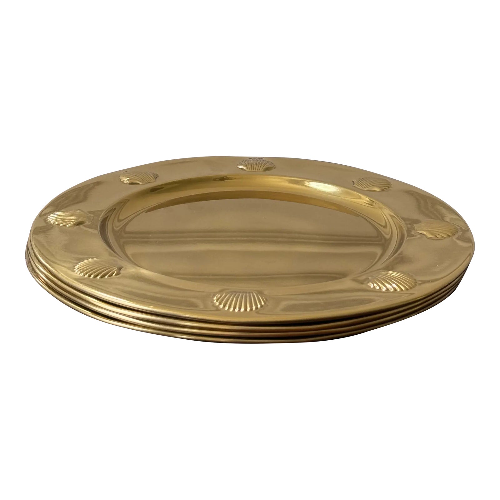 1960s Brass Charger With Seashells--- Set of 4 | Chairish