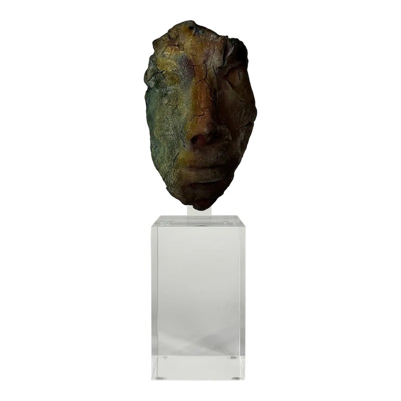 Late 20th Century Artisanal Sculpted Face on Lucite | Chairish
