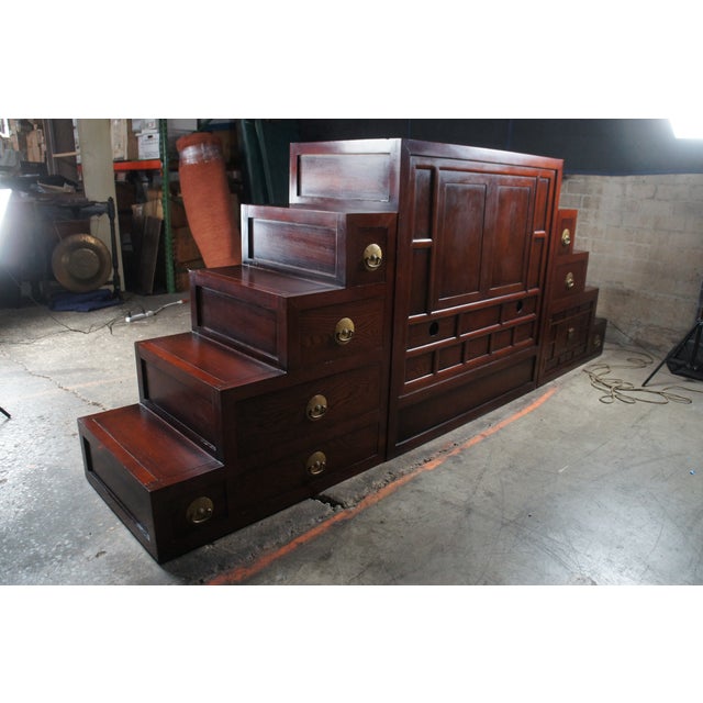 Late 20th Century Vintage Japanese Elm Tansu Step Media Tv Cabinet ...