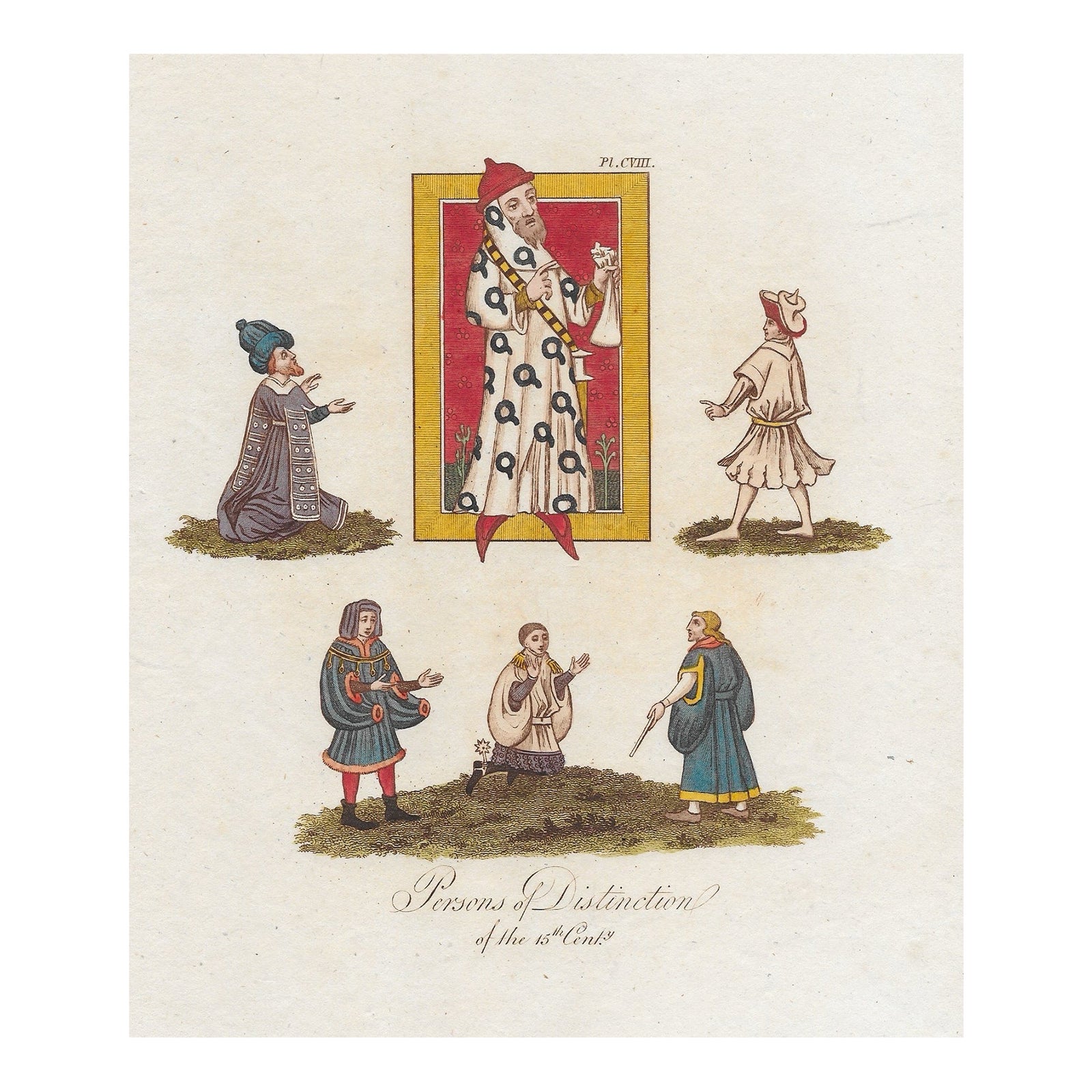 1796 15th Century Persons of Distinction Engraving From Complete View ...